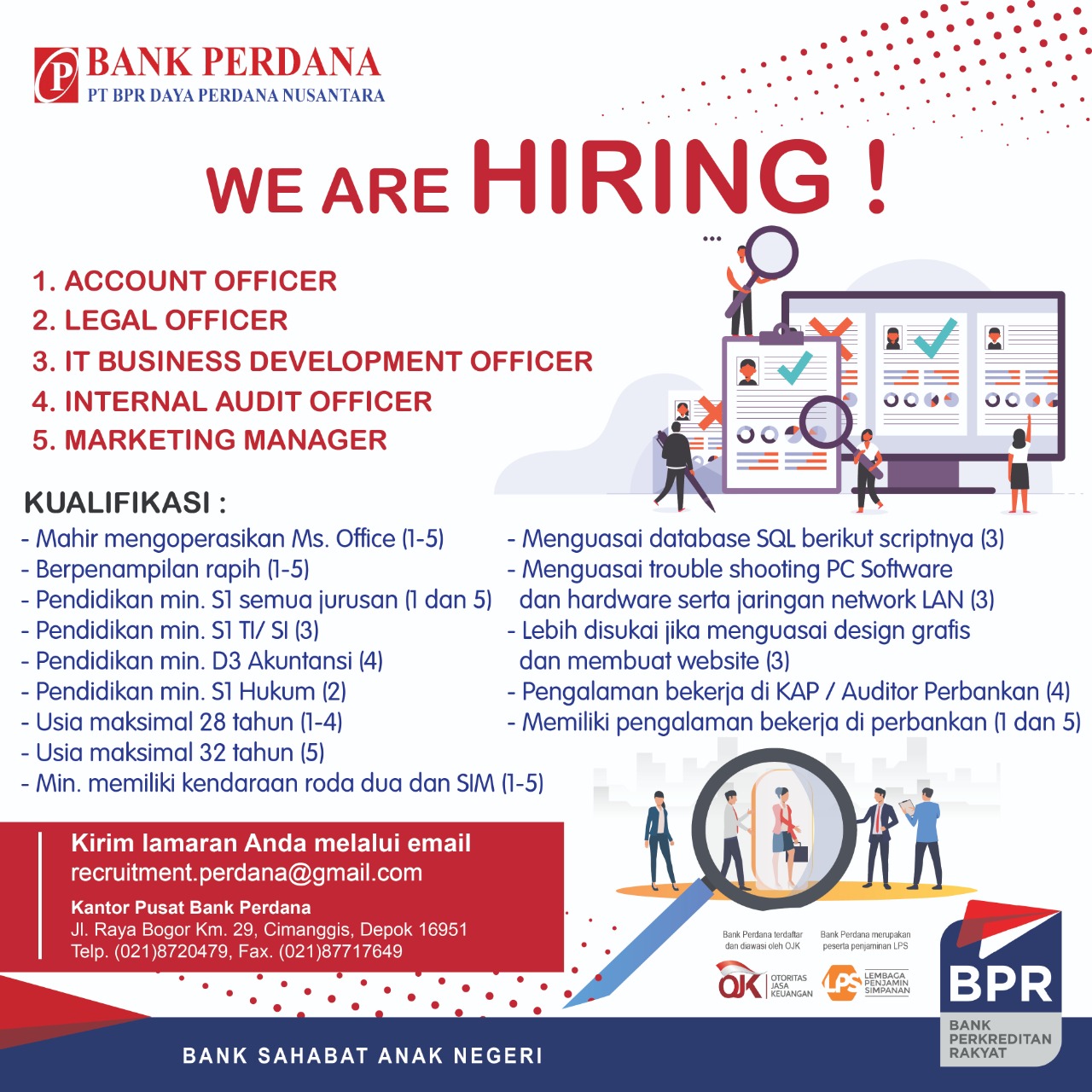 Lowongan Kerja PT BPR Daya Perdana Nusantara (Bank Perdana) - Goletskerja.com