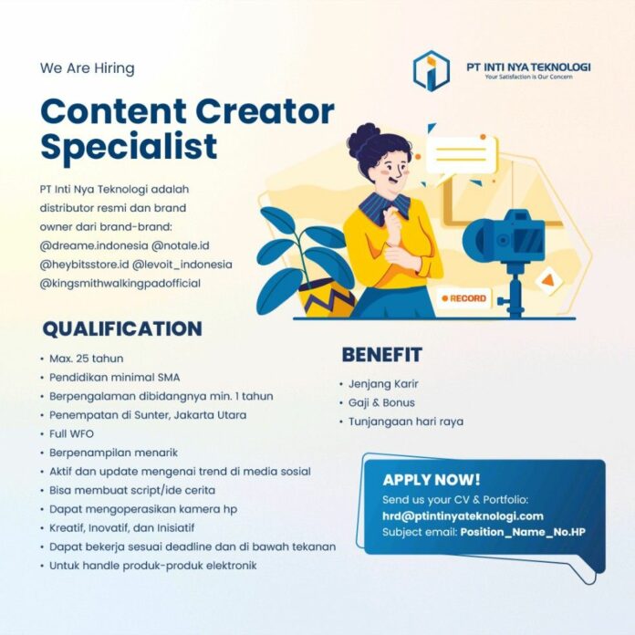 Lowongan Kerja PT Inti Nya Teknologi - Goletskerja.com