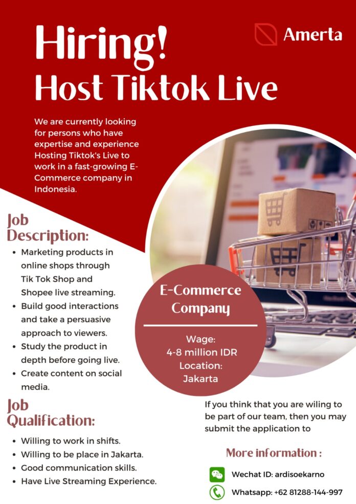 Hiring Host Tiktok Live - Amerta - Goletskerja.com