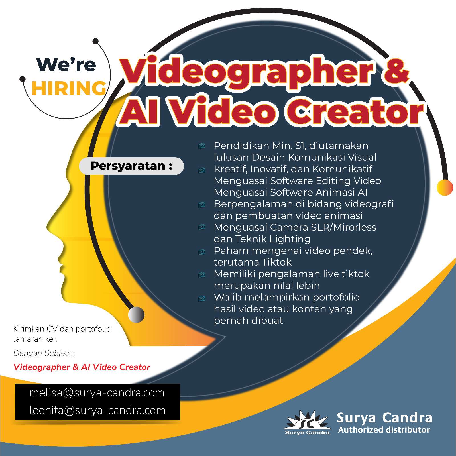 Lowongan Kerja Videographer & AI Video Creator di Surya Candra - Goletskerja.com